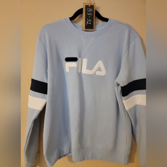 Fila | Tops | Fila Crew Neck Sweatshirt Light Blue With Dark Blue White ...